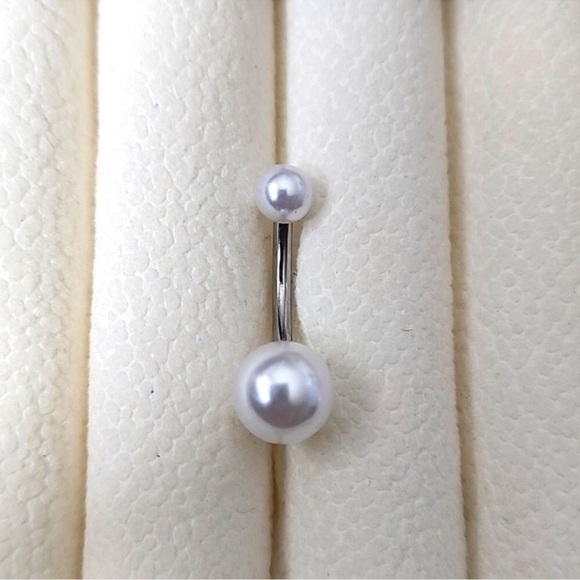 fine jewels | Jewelry | Belly Button Ring Pearl Stainless Steel 4k Gold ...